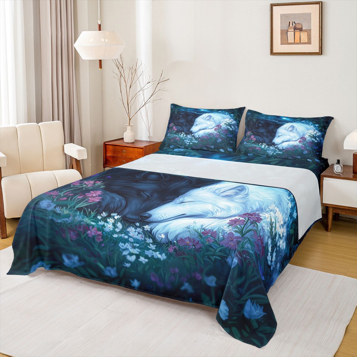 Manfei Romantic Couple Wolf Bed Sheets, Magic Cartoon Wildlife King ...