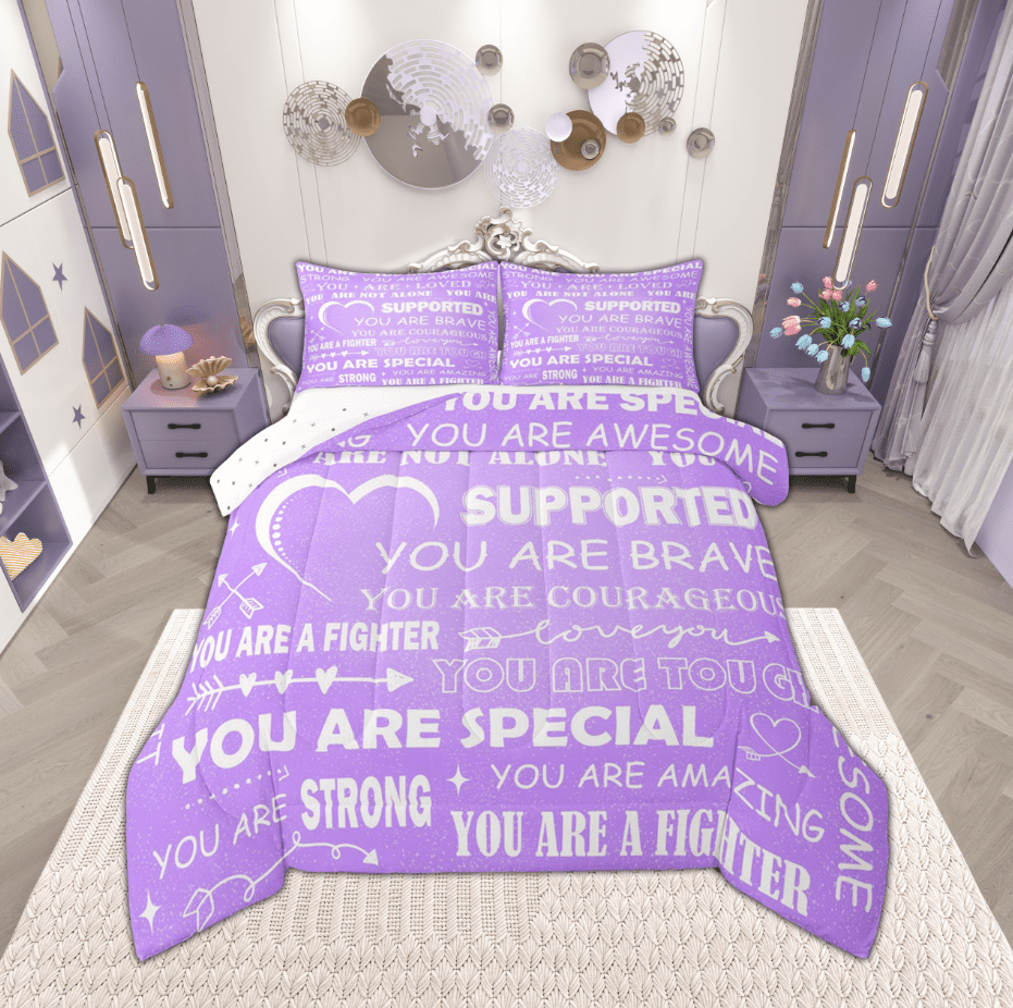 Manfei Romantic Love Heart Bedding Comforter Set for Teens, Purple ...