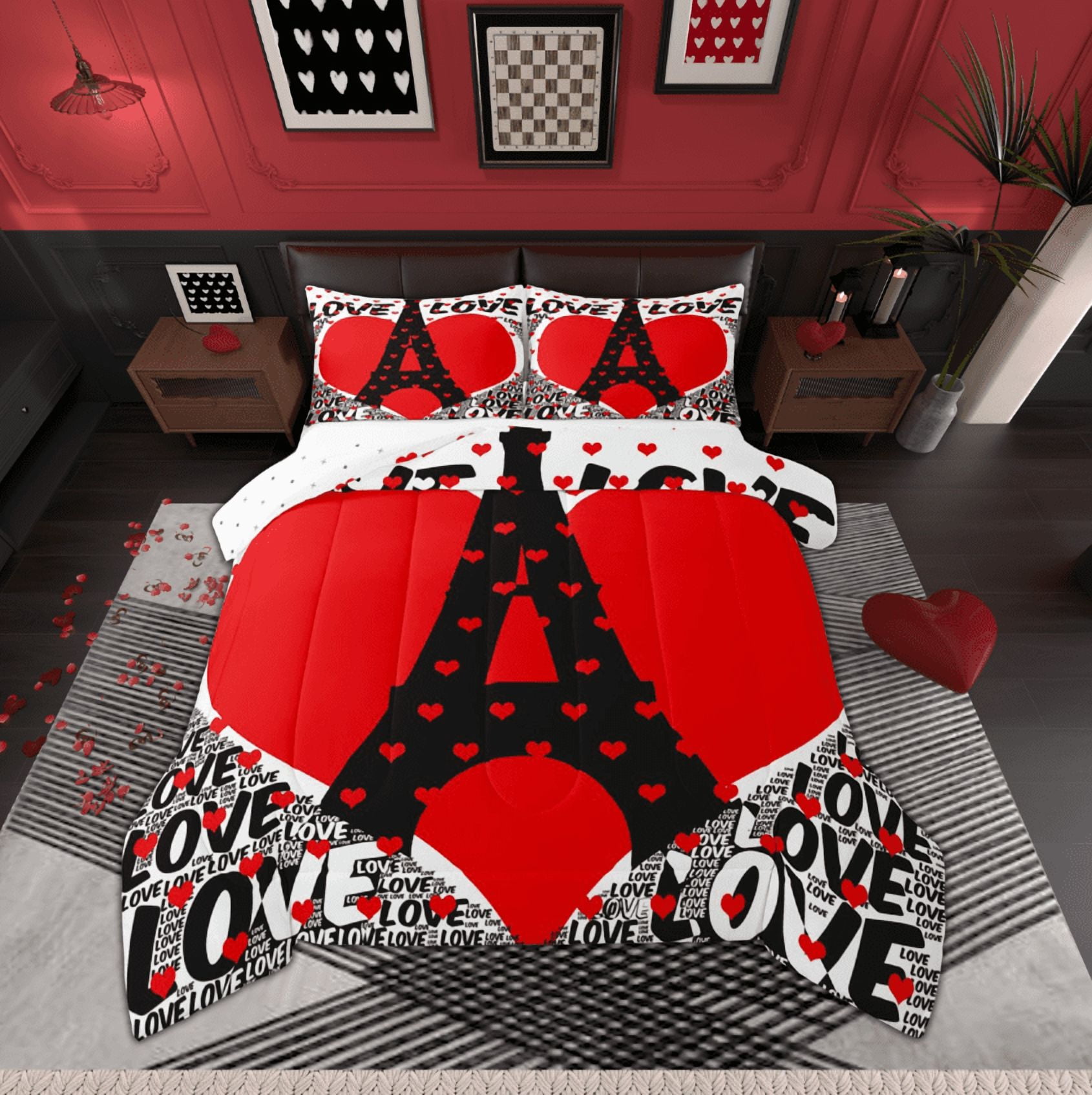 Feelyou Romantic Love Heart Queen Comforter Set, Paris Eiffel Tower ...