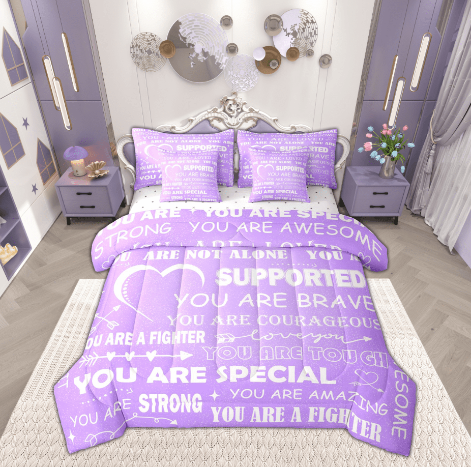 Manfei Romantic Love Heart Twin Bedding Sets 7-Piece for Teens, Purple ...