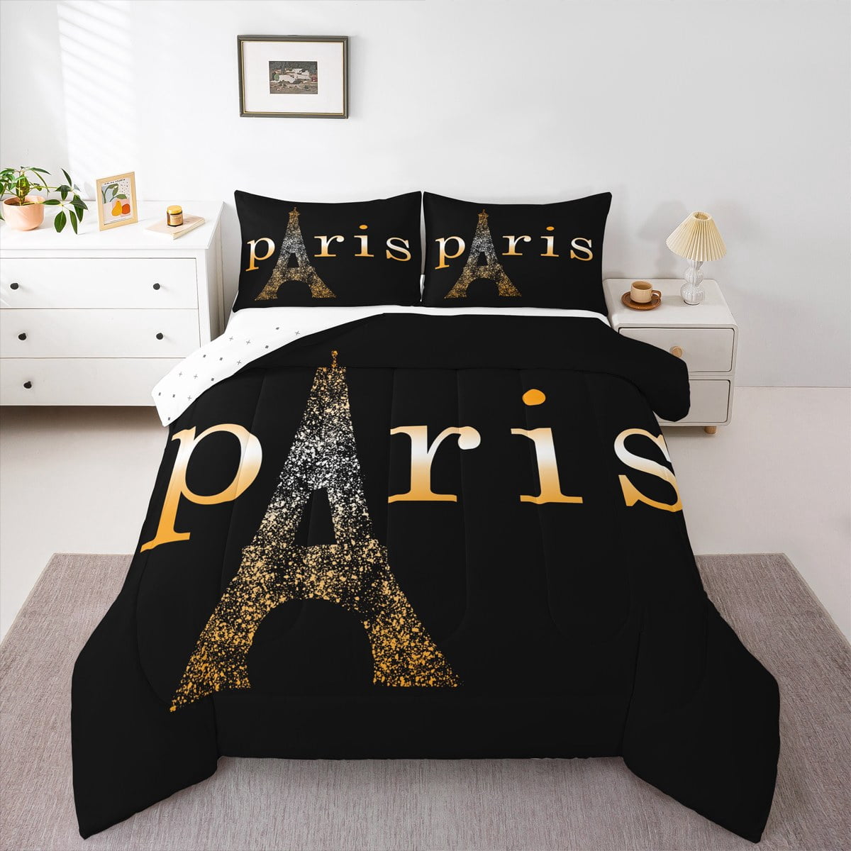 Feelyou Romantic Paris Bedding Comforter Set, Giltter Eiffel Tower Twin ...