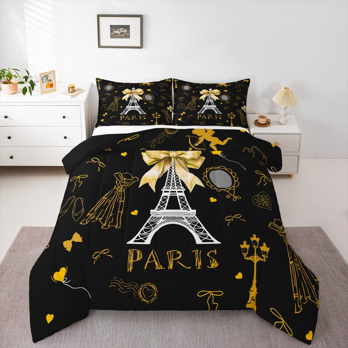 Feelyou Romantic Valentines Bedding Comforter Set, Paris Eiffel Tower ...