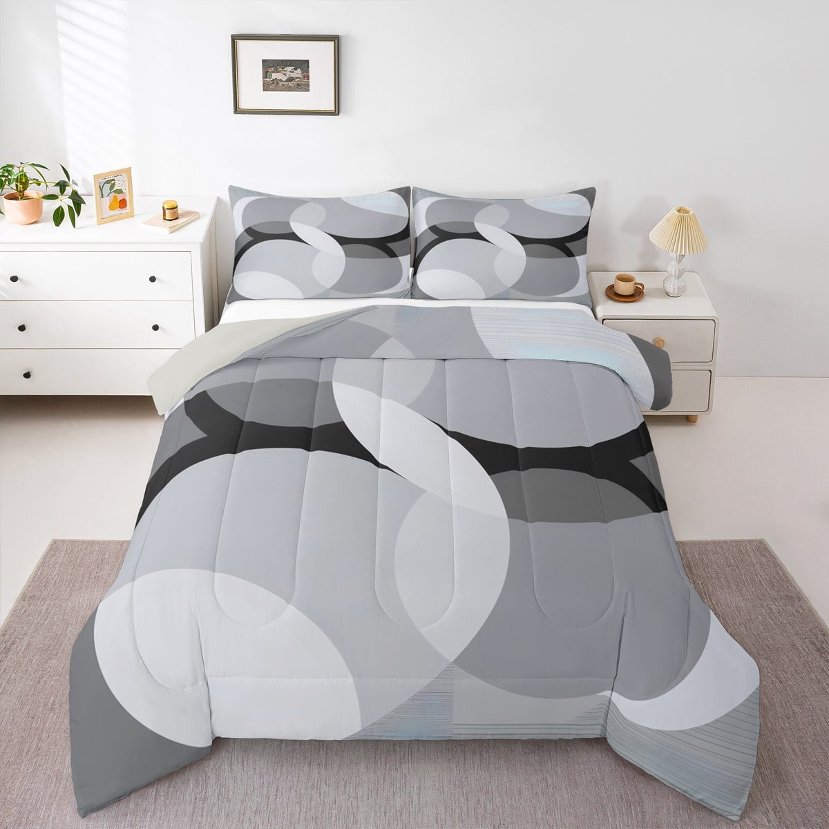 Manfei Round Circle 3pcs King Size Comforter Sets,Geometric Theme ...