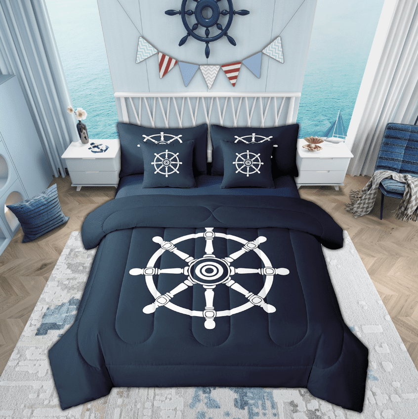 Manfei Rudder Bedding Queen Size for Teens, Cartoon Bed Set, Nautical Theme Reversible Bedding ...