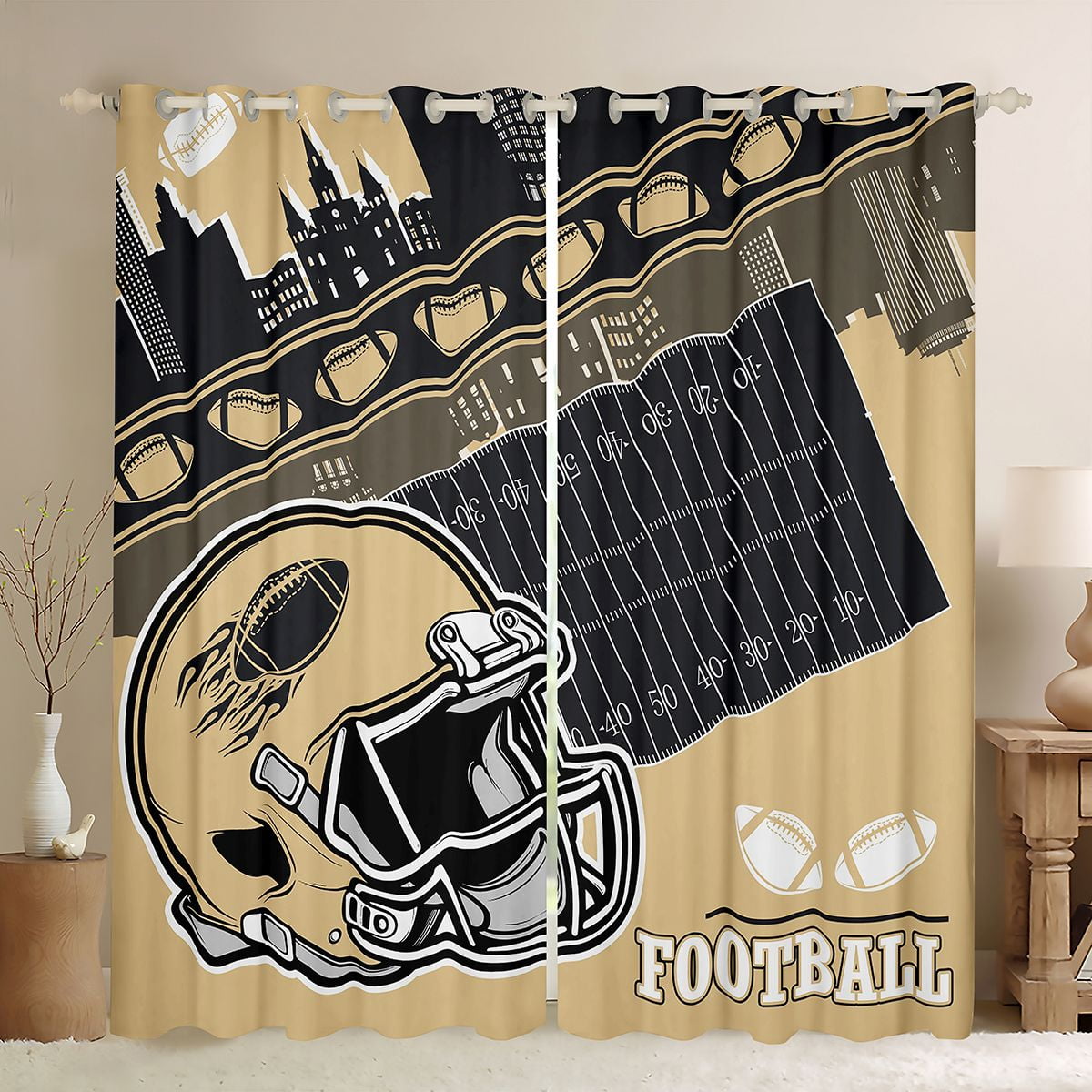 Manfei Rugby Ball Game Blackout Curtains Set of 2 (52x84 Each),Football ...