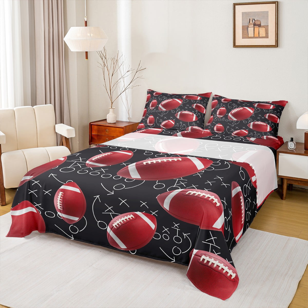 Manfei Rugby Football Bed Sheets Set Full Size, Sport Player Bed Sheets ...