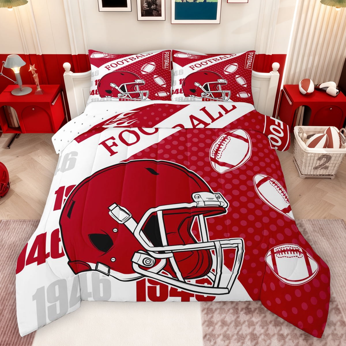 Manfei Rugby Sport Bedding Comforter Set,Football Sport Helmet Twin ...