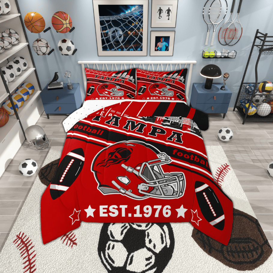 Manfei Rugby Theme Queen Comforter Set,Football City Bedding Sets,Tampa ...