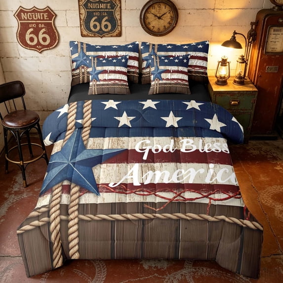 Manfei Rustic American Flag Star Twin Bedding, July 4th Bedding ...
