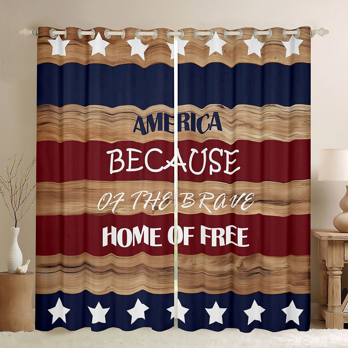 Manfei Rustic Barn Door Kitchen Curtains, Patriotic Quote Black Out ...