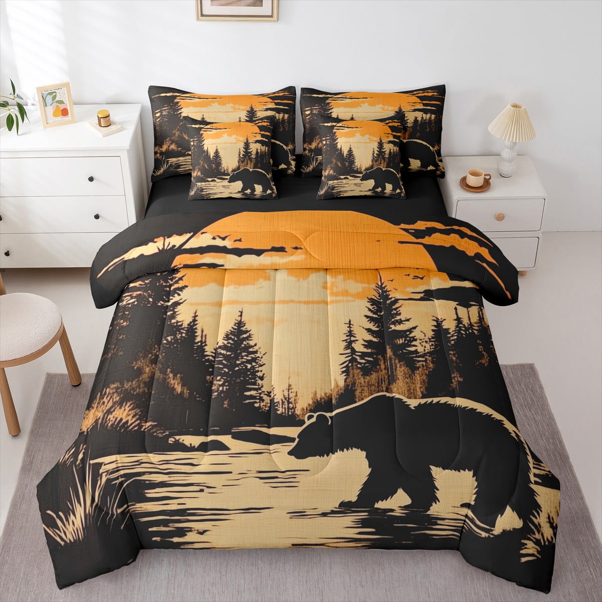 Manfei Rustic Bear Bedding Comforter Set 7 Pieces for Kid, Vintage ...