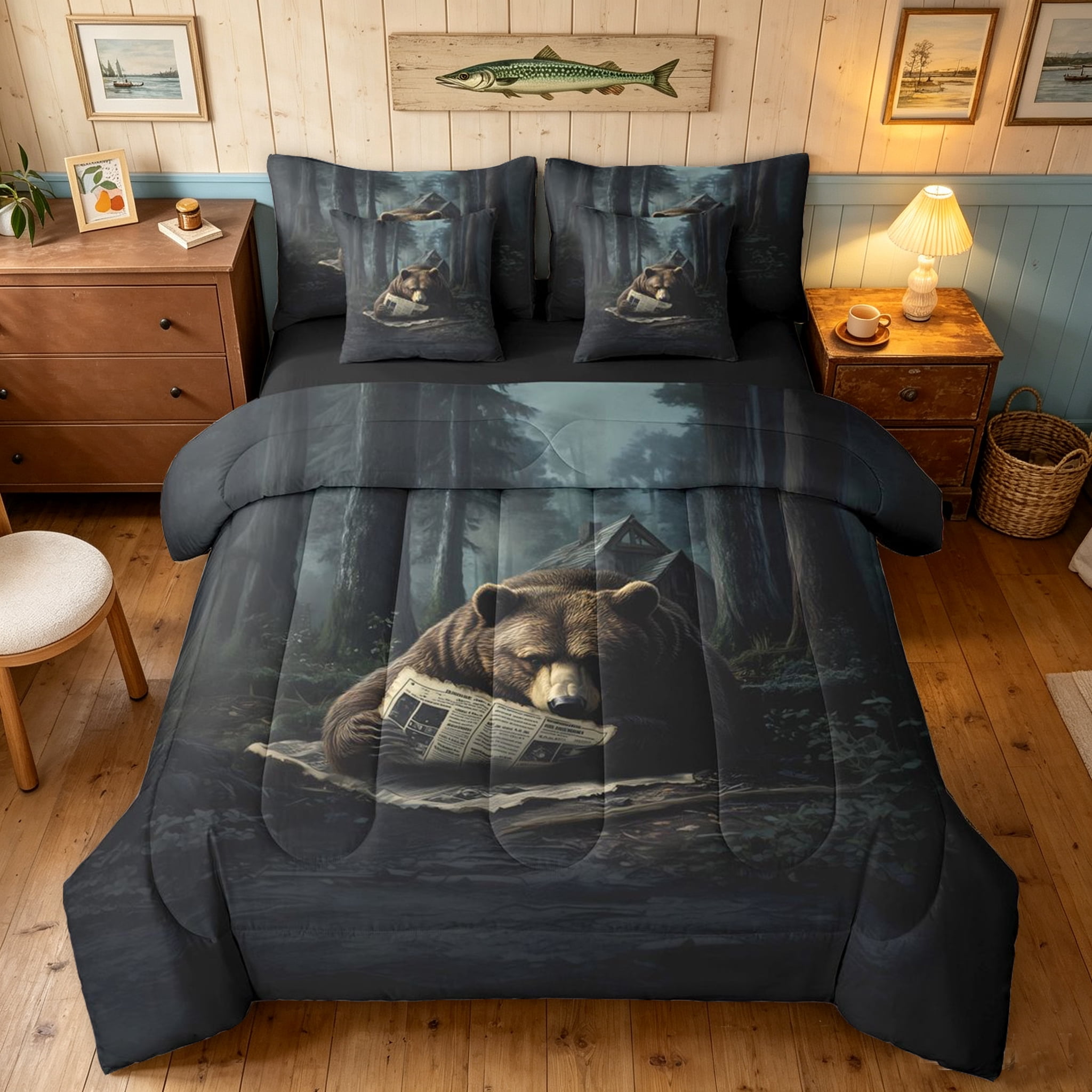 Manfei Rustic Bear Queen Bedding, Jungle AdventureAnimal Bedding ...