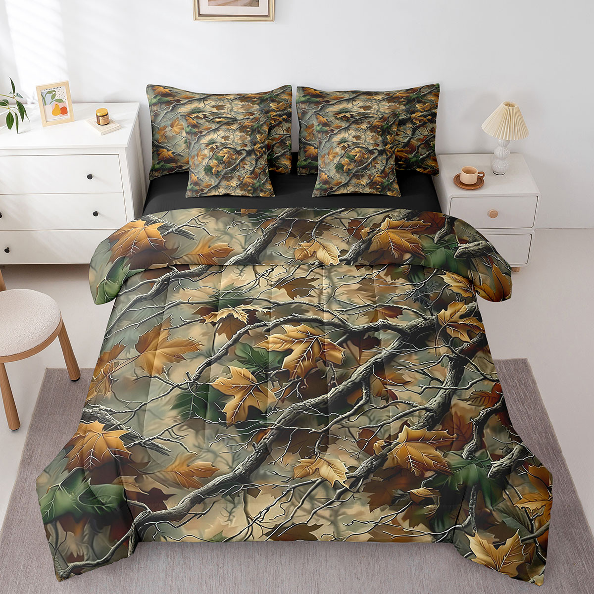 Manfei Rustic Branches Bedding Sets Queen Size, Plant Botanical Bed in ...