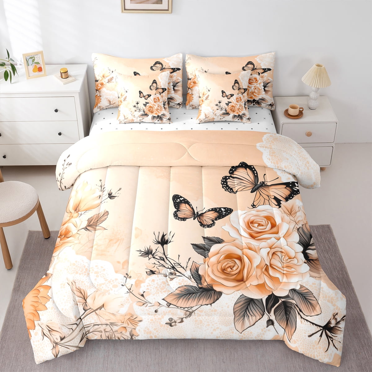 Manfei Rustic Butterfly 7pcs Bedding Comforter Set,Country Flower ...