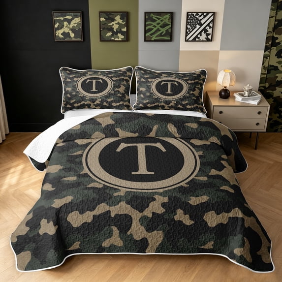 Manfei Rustic Camo Letter Bed Spread Queen, Monogrammed T Queen ...