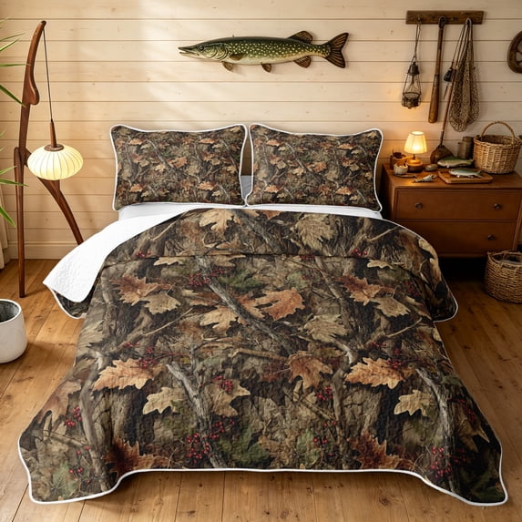 Manfei Rustic Camouflage Bed Spread Queen, Vintage Camo Queen Coverlet ...