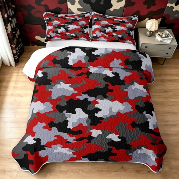 Manfei Rustic Camouflage Quilt King, Mid Century Camo King Coverlet Set ...