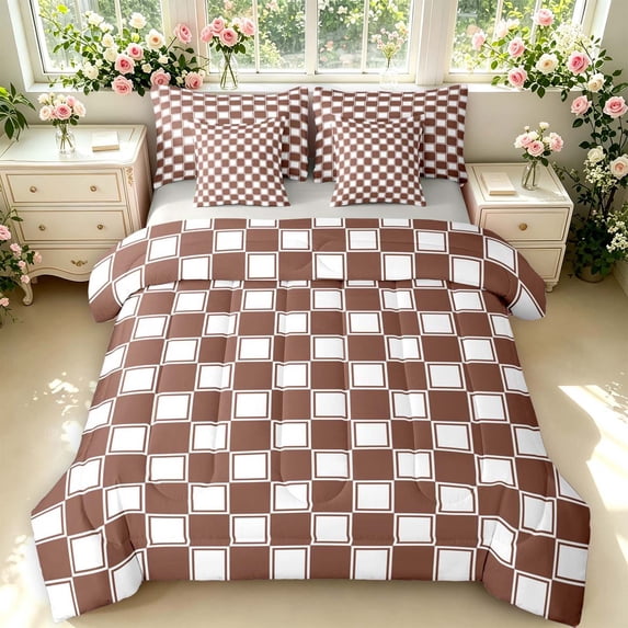 Manfei Rustic Check 7-Piece King Bedding,Retro Plaid King Bed in a Bag ...