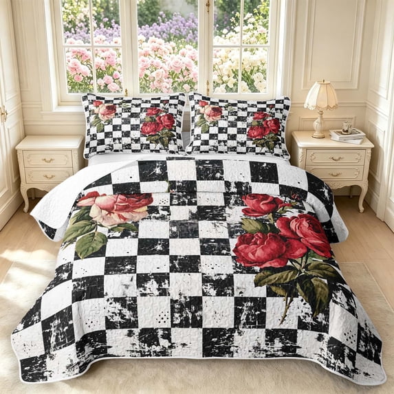 Manfei Rustic Check Quilt Full,Dreamy Rose Full Bedspread Sets,Black ...