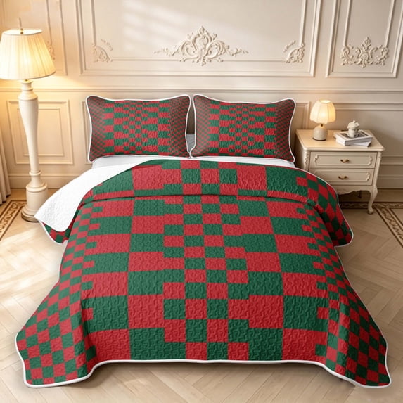 Manfei Rustic Checkered Quilt Full,Geometric Check Full Bedspread Sets ...