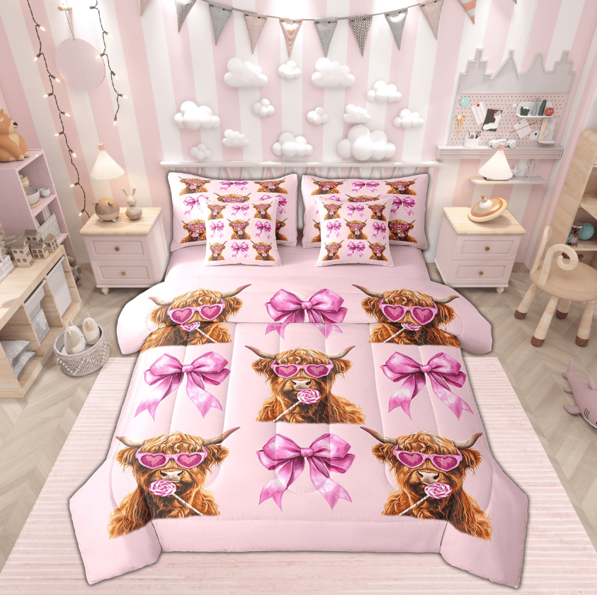 Manfei Rustic Cow Bedding Sets Queen Size, Girly Pink Bow Bed in a Bag ...