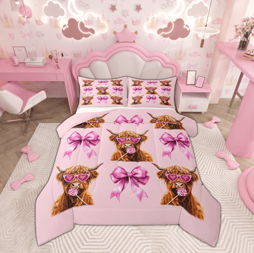 Manfei Rustic Cow Comforter Sets Full Size, Girly Pink Bow Comforters ...