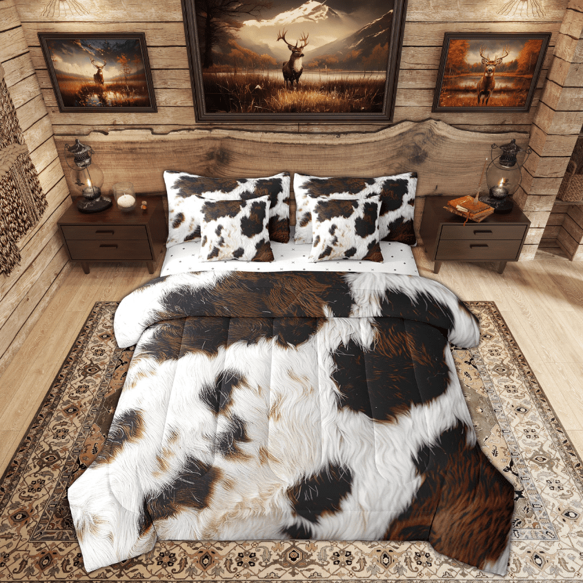 Manfei Rustic Cow Print Bedding King Size, Farmhouse Animal Bed Set ...