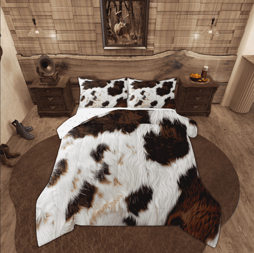Manfei Rustic Cow Print Bedding Sets Queen with Comforter, Farmhouse ...