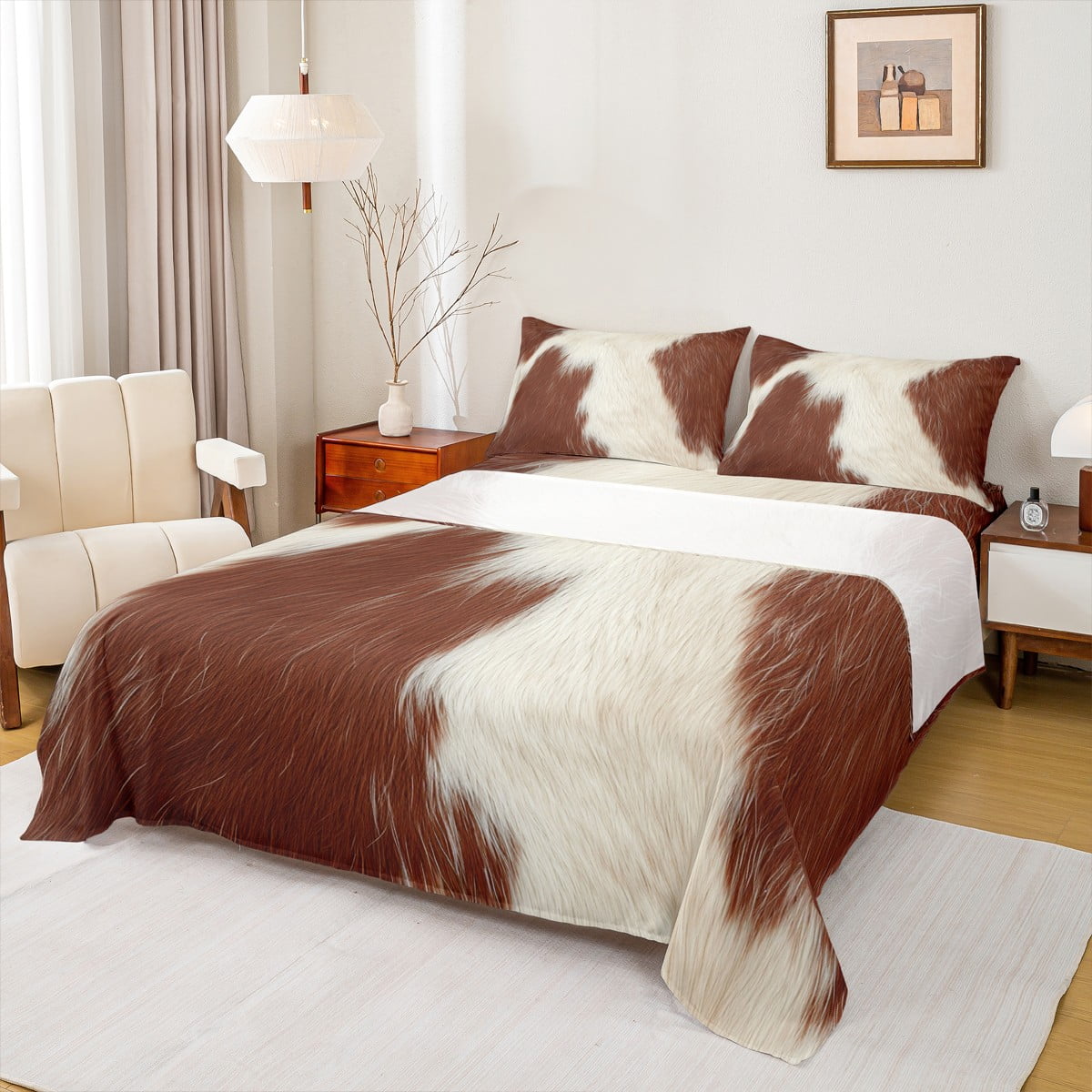 Feelyou Rustic Cow Print Full Size Sheets, Farmhouse Animal Bed Sheets ...