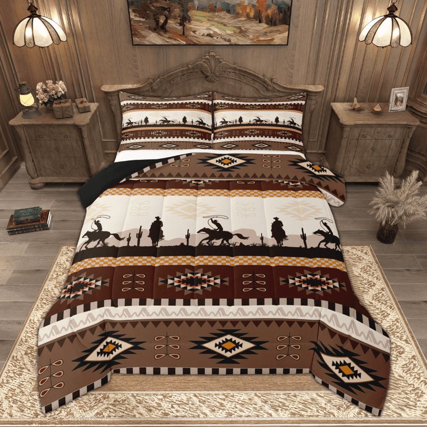 Manfei Rustic Cowboy Full Size Comforter Sets, Brown Aztec Bedding ...