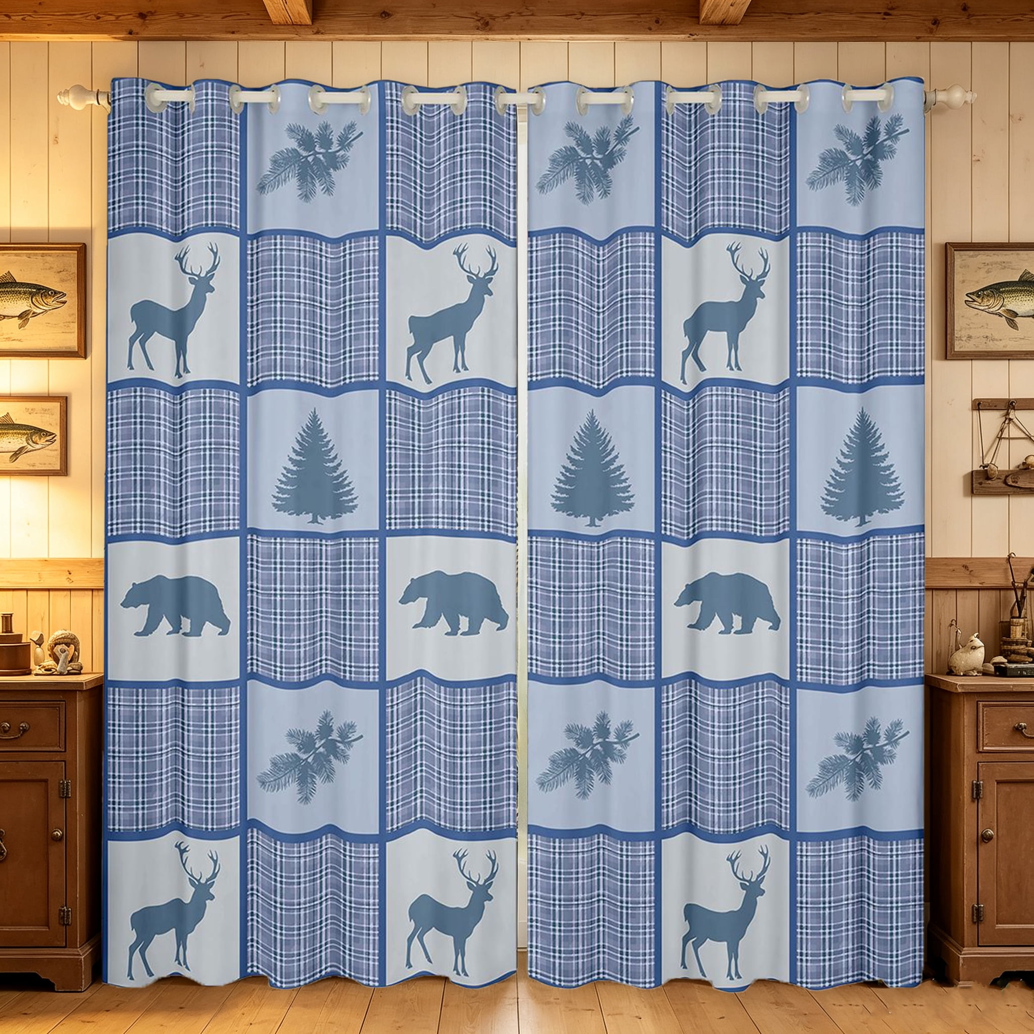 Manfei Rustic Deer Bear Blackout Curtains Set of 2 (52x84 Each), Tribal ...