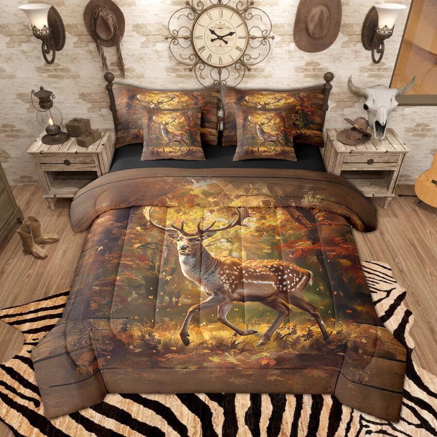 Manfei Rustic Deer Bedding Comforter Set 7 Pieces, Woodland Wildlife ...