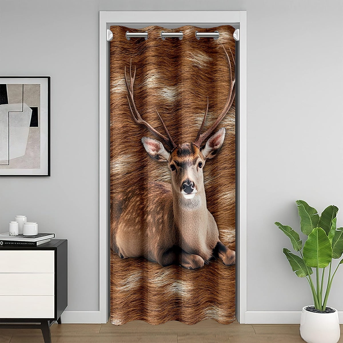 Manfei Rustic Deer Moose Door Curtain For Door Window 34x80, Woodland ...