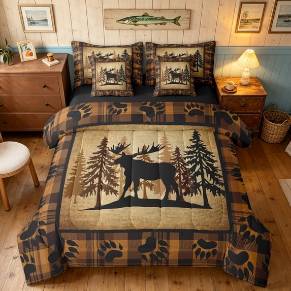 Manfei Rustic Deer Twin Bedding, Countryside Bear Paw Bedding Comforter ...
