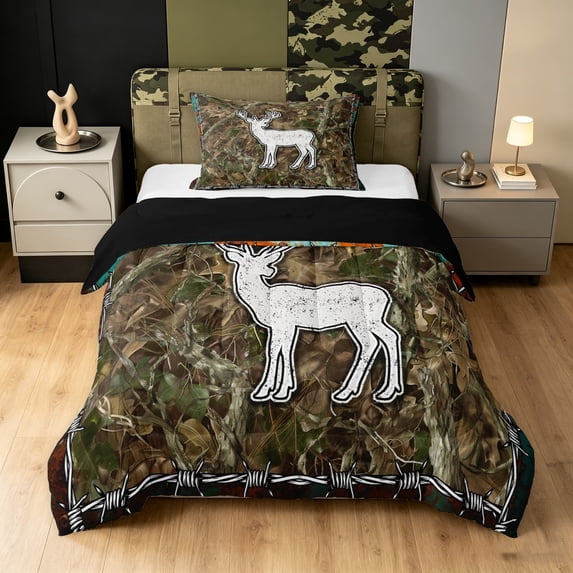 Manfei Rustic Elk Deer Twin Comforter Sets, Old Fashion Camo Branches ...