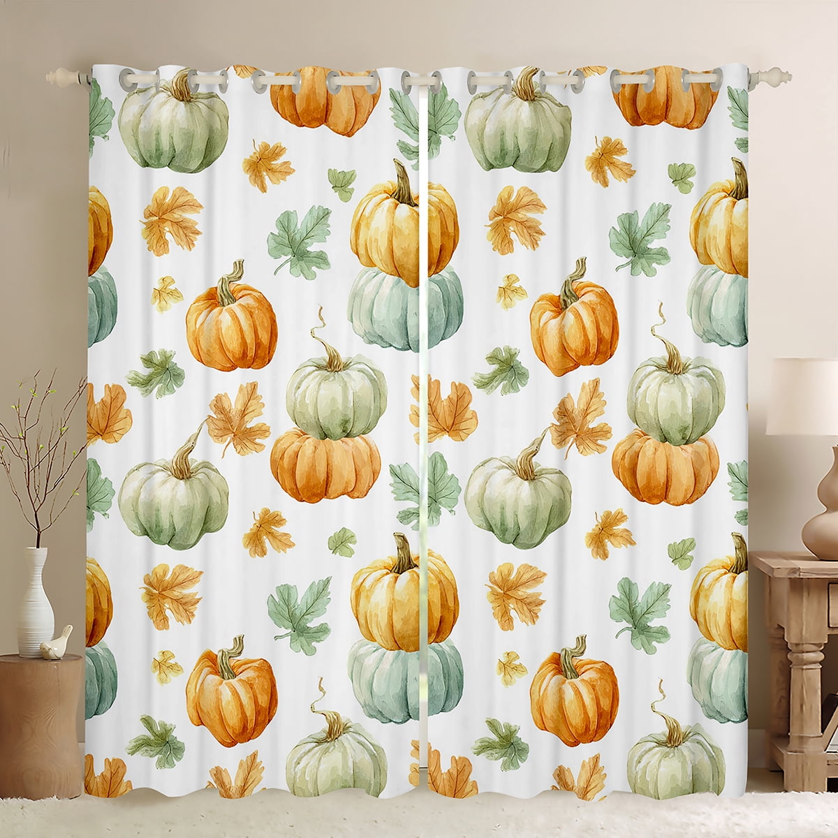 Manfei Rustic Fall Pumpkin Curtains Pack of 2 (42x84 Each),Country ...