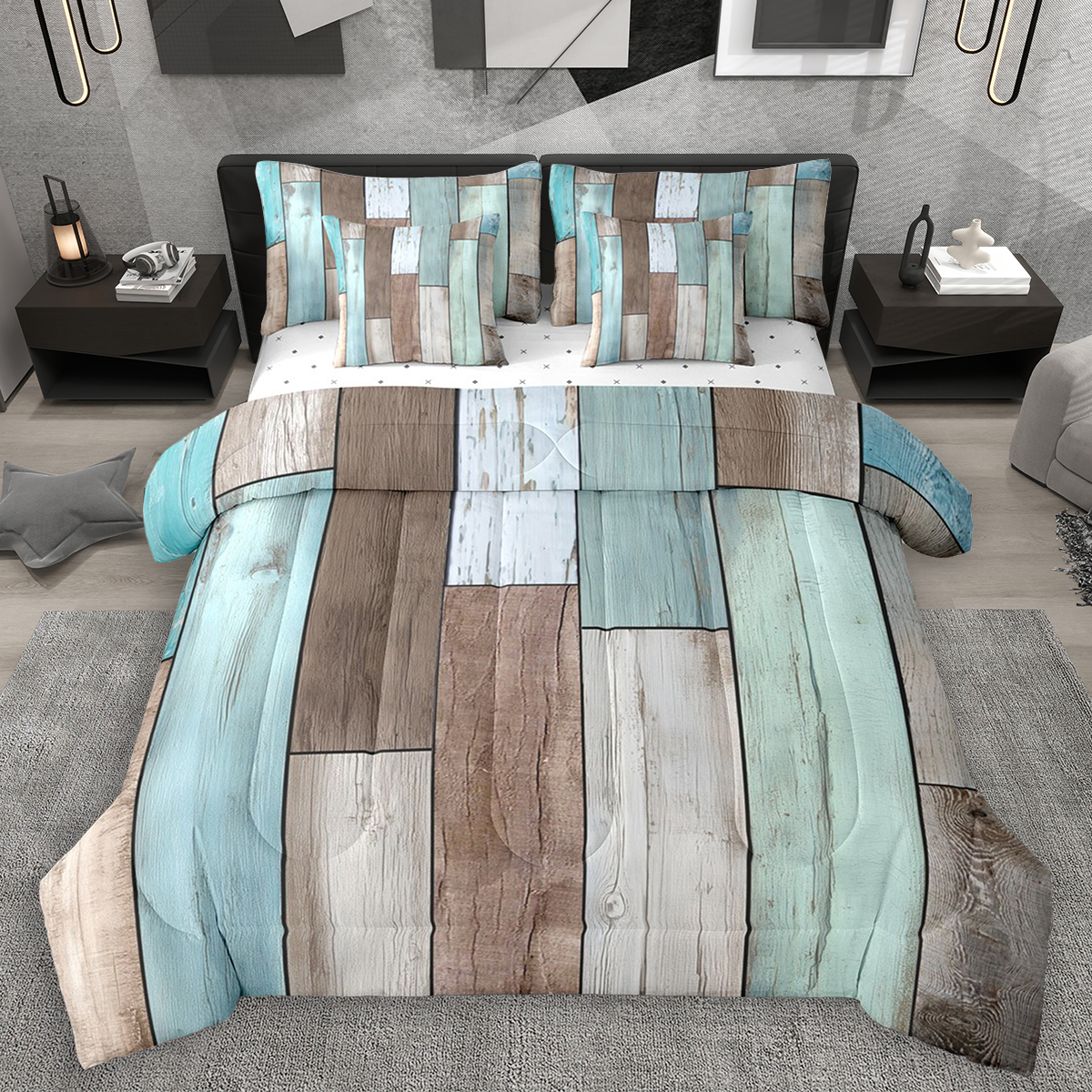 Manfei Rustic Farmhouse Bedding Comforter Set 7 Pieces, Old Barn Door ...