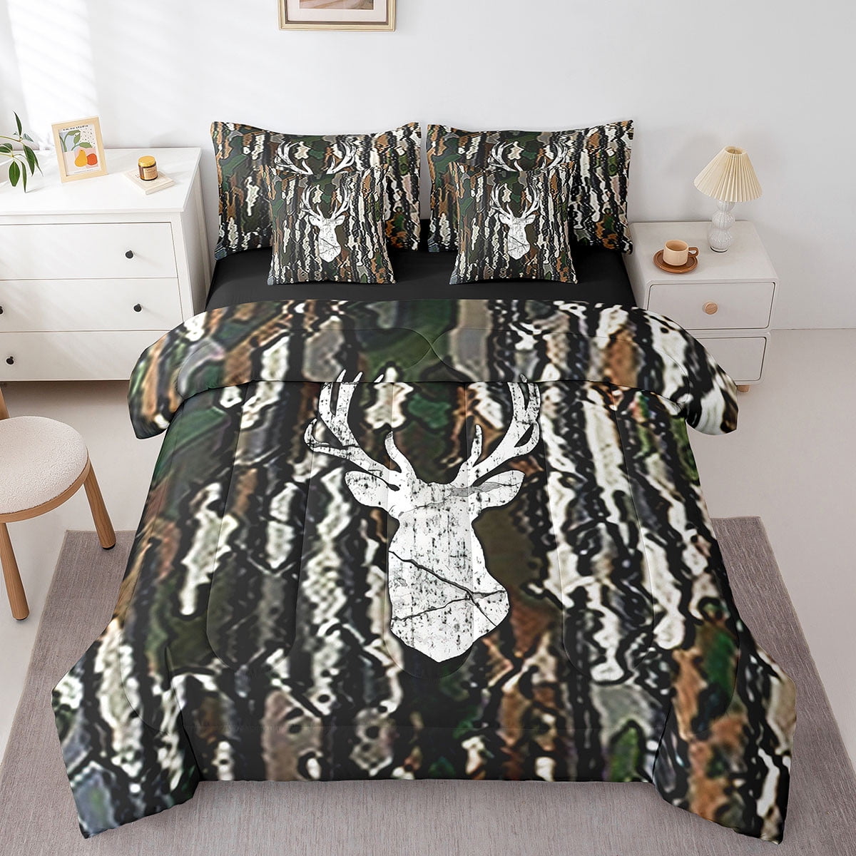 Manfei Rustic Farmhouse Bedding Queen Size, Deer Print Bedding Sets ...