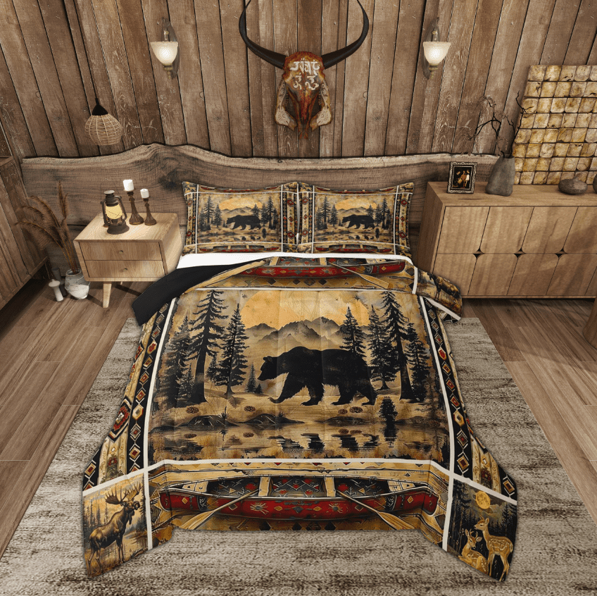 Manfei Rustic Farmhouse Bedding Sets King with Comforter, Wildlife Bear ...