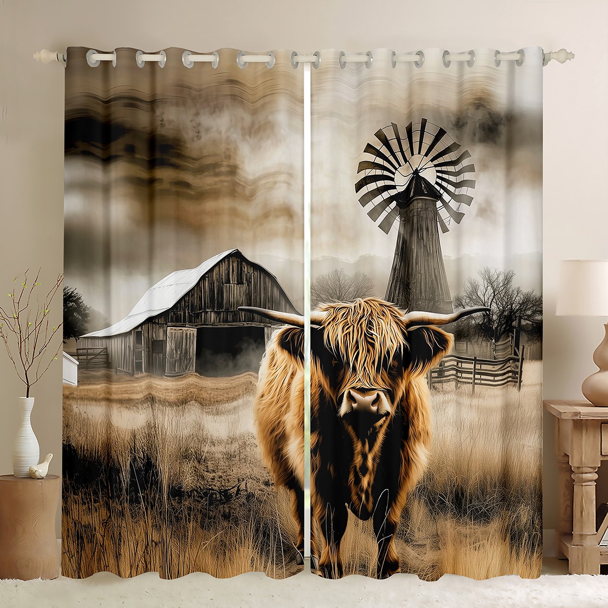 Manfei Rustic Farmhouse Blackout Curtains Set of 2 (52x84 Each ...