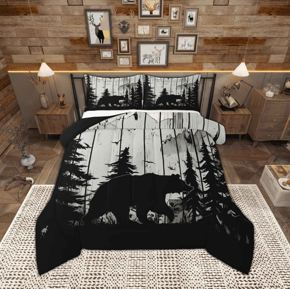 Manfei Rustic Farmhouse Cabin Bedding Comforter Set, Jungle Bear Animal ...