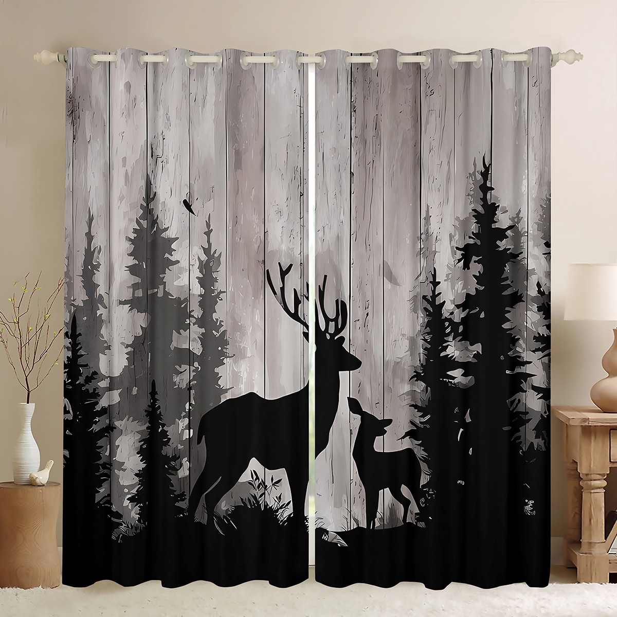 Manfei Rustic Farmhouse Cabin Blackout Curtains Set of 2 (52x84 Each ...