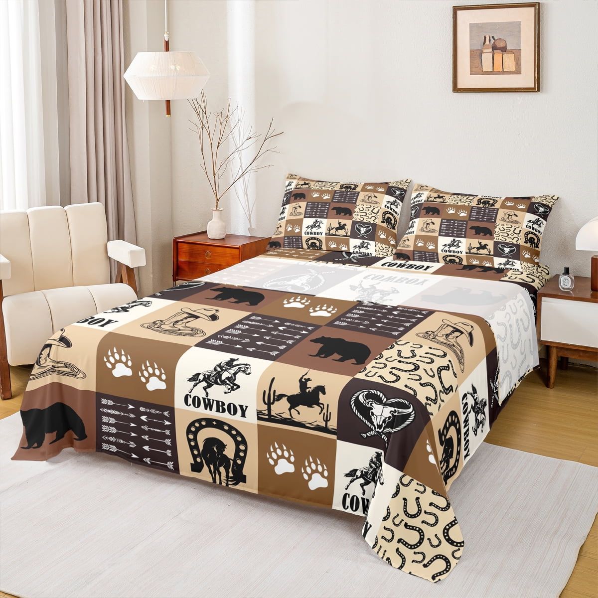 Manfei Rustic Farmhouse Cabin Full Size Sheets, Jungle Deer Animal Bed ...