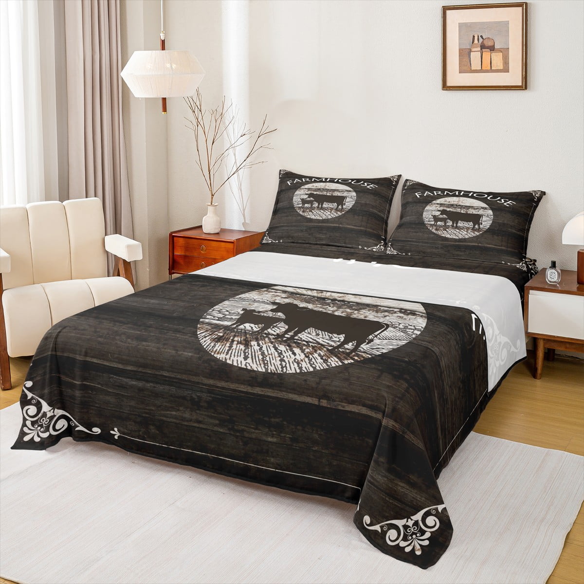 Manfei Rustic Farmhouse Cattle Bed Sheets,Old Barn Door King Sheets ...