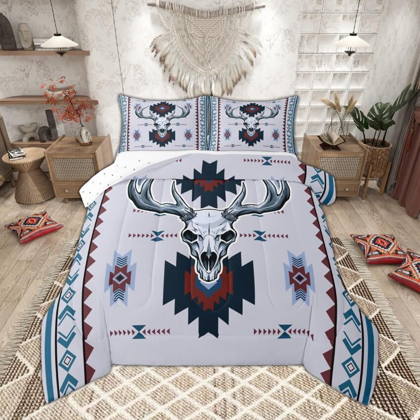 Manfei Rustic Farmhouse Full Size Comforter Sets, Gothic Deer Skull ...