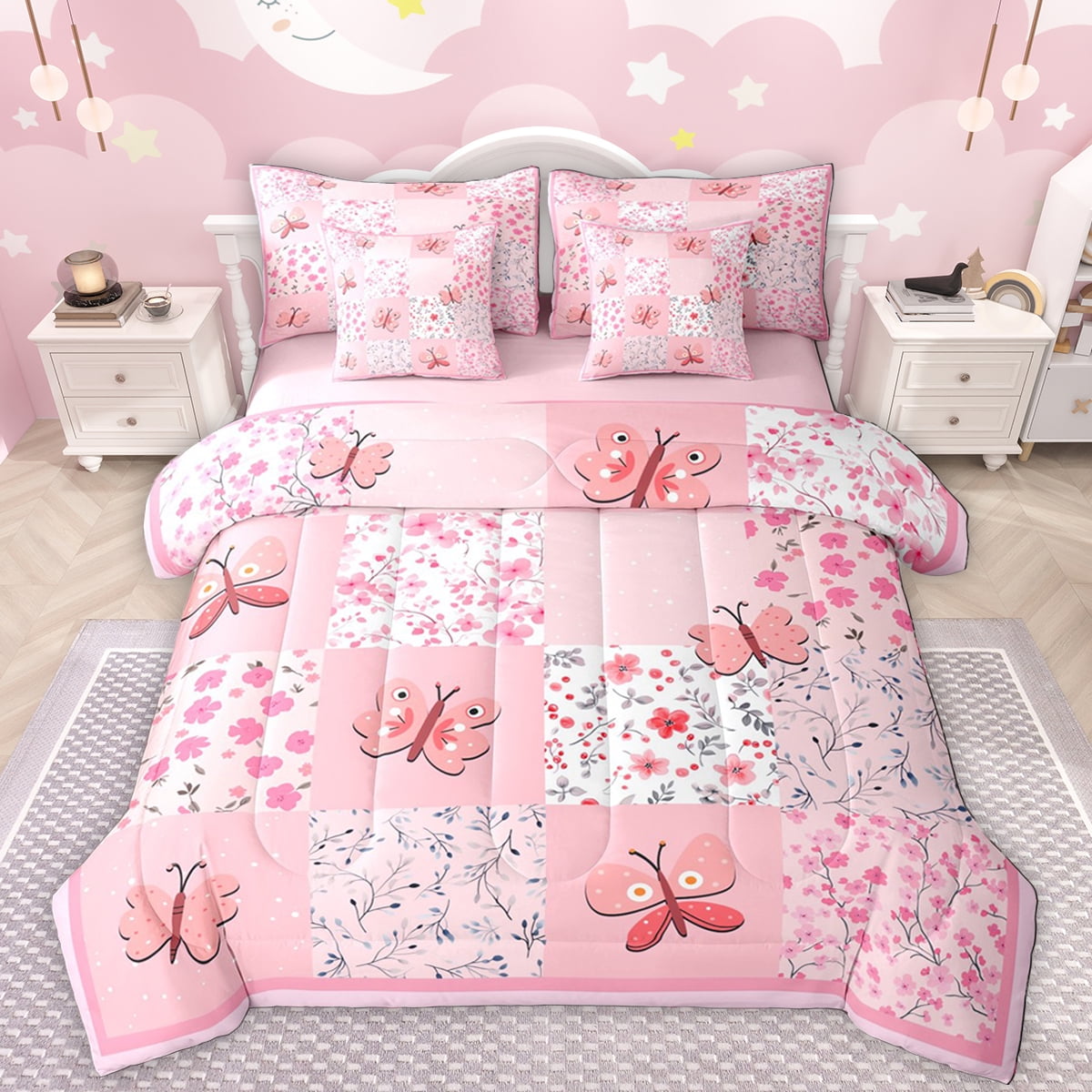 Manfei Rustic Flower Floral 7-Piece Twin Bedding Sets,Cute Cartoon ...