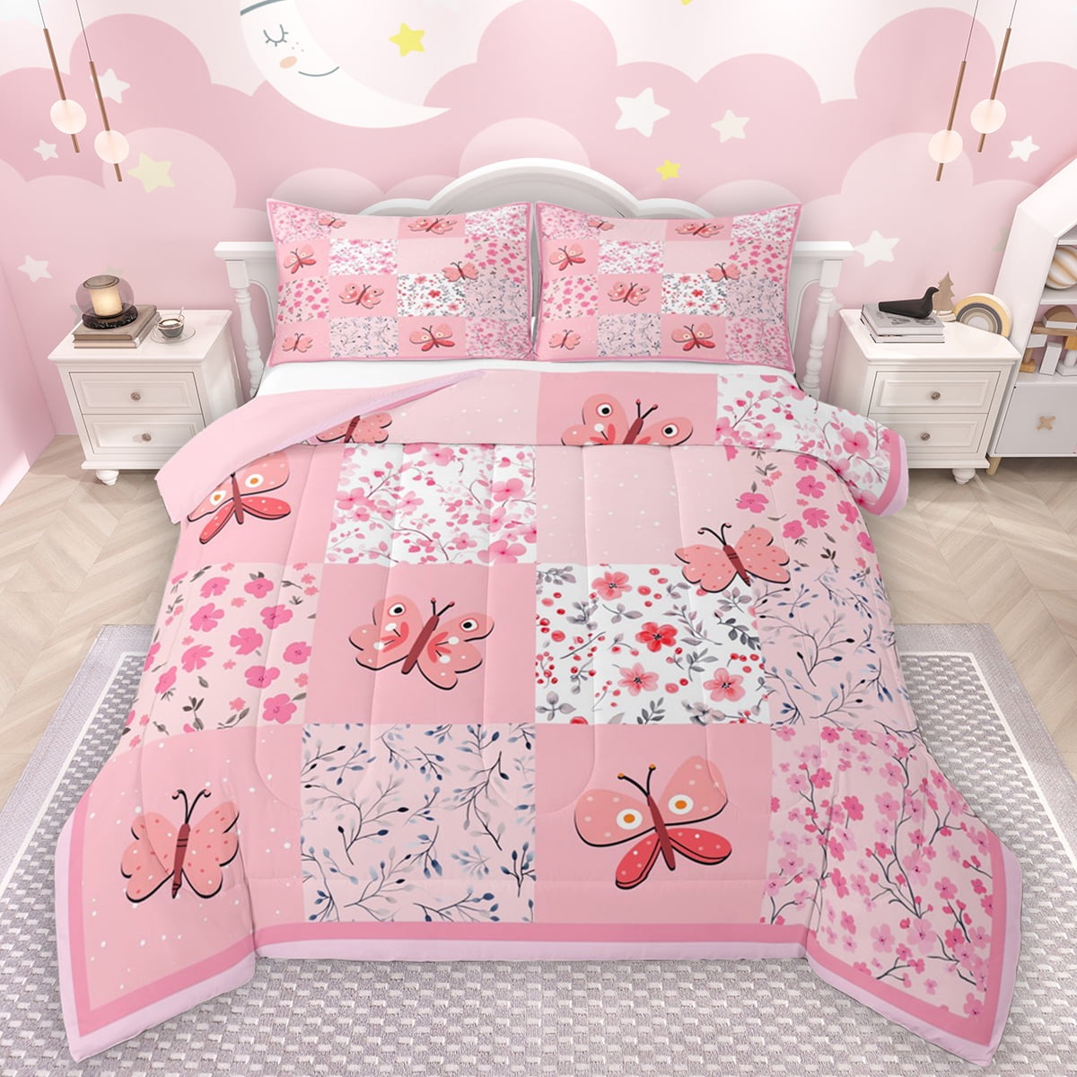 Manfei Rustic Flower Floral Full Size Comforter Sets,Cute Cartoon ...
