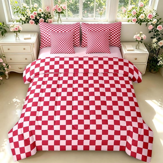 Manfei Rustic Geometric Check 7-Piece King Bedding,Classic Plaid King ...