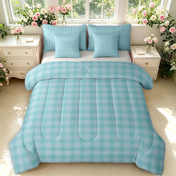 Manfei Rustic Grid 7-Piece Twin Bedding,Modern Check Bedding Comforter ...