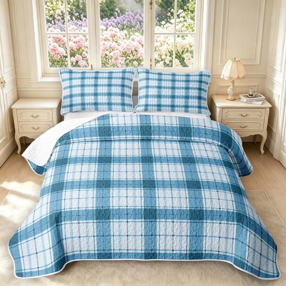 Manfei Rustic Grid Bed Spread Queen,Modern Check Queen Coverlet Set ...